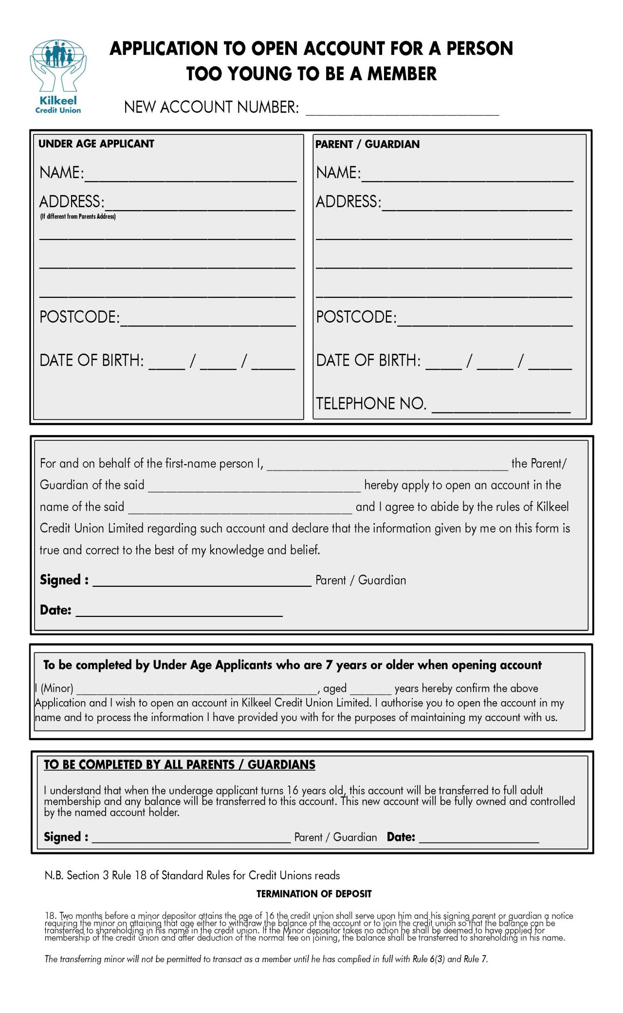 Account Opening Forms | Kilkeel Credit Union